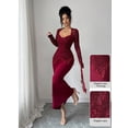 Burgundy Lace Overlay Button-Front Fitted Midi Dress With Long Sleeves ...
