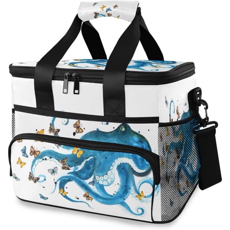 Blue Octopus with Butterfly Large Lunch Bag Insulated Lunch Box Soft ...
