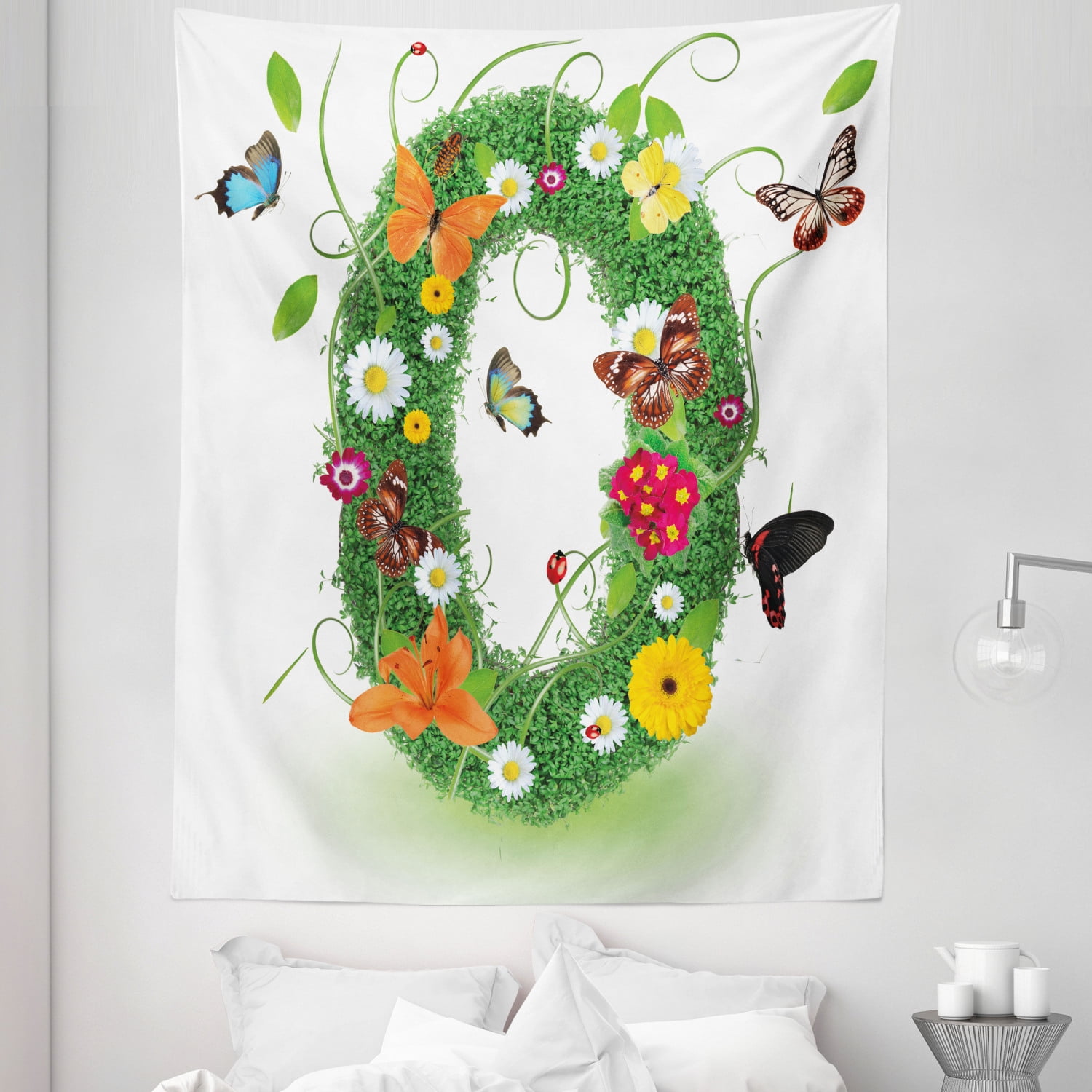 Letter O Tapestry, Spring Season Alphabet with Grass Daisy Butterflies ...