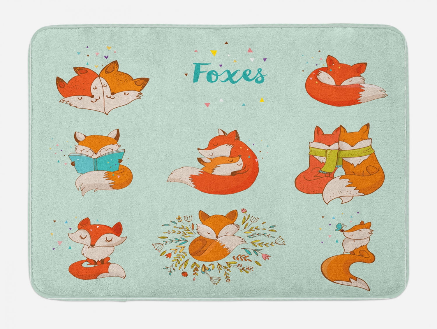 Fox Bath Mat, Lovely Fox Characters Sleeping Reading Romantic Couple ...