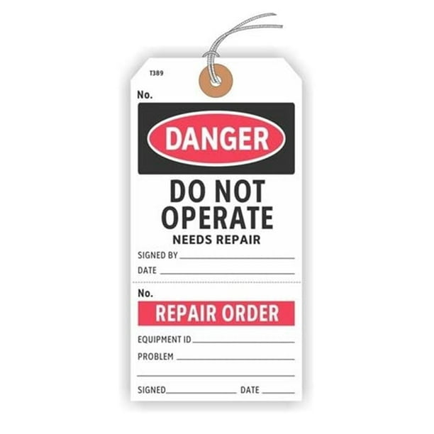 Danger - DO NOT Operate - Needs Repair Numbered Tags (1801-1900) with ...
