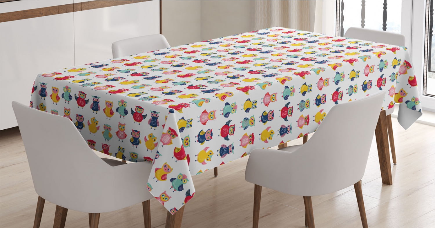 Owl Tablecloth, Ornamental Nocturnal Birds of the Forest Wings Pastel ...