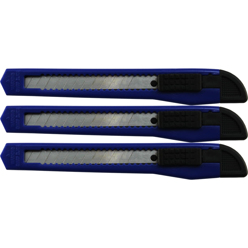 3 Blue Utility Knife Box Cutters Heavy Duty Industrial Strength ...