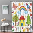 Bathroom Shower Curtain Cartoon Painting House Tree Waterproof Shower ...