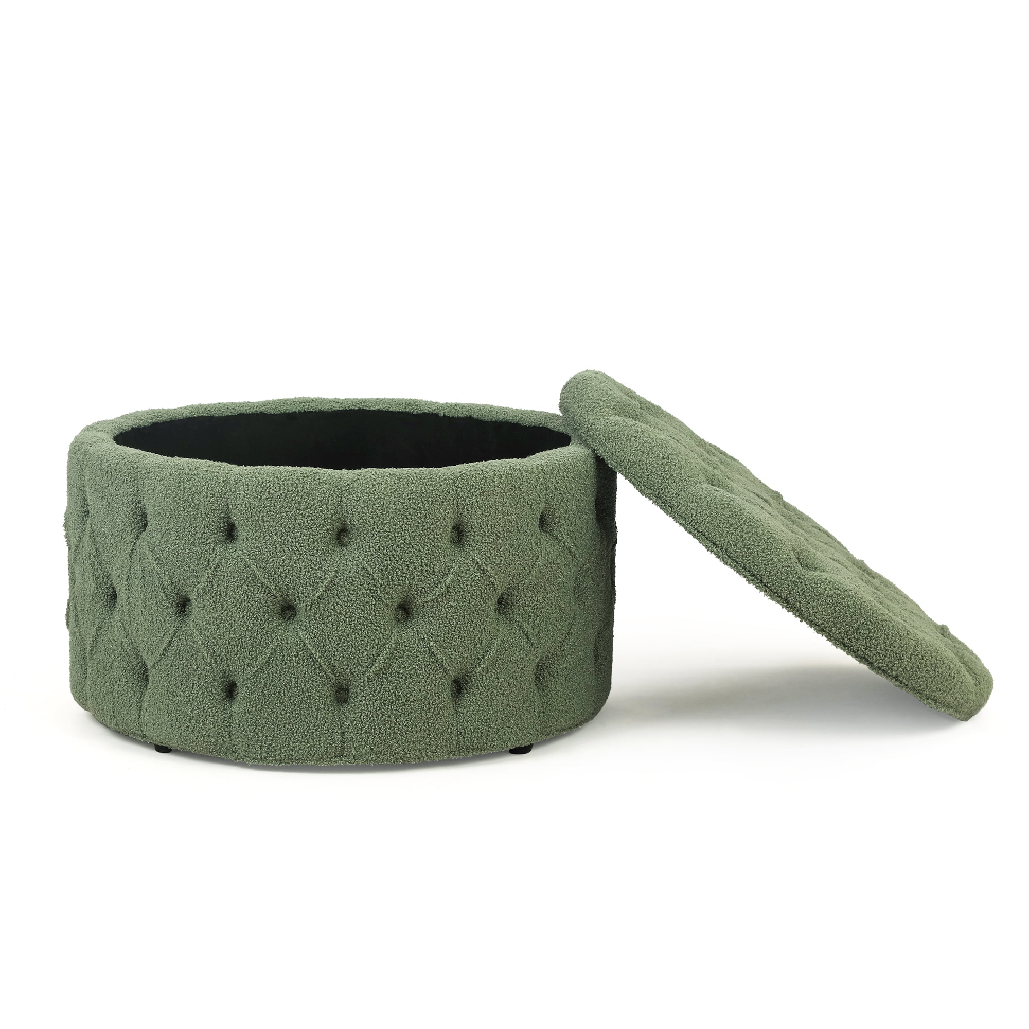 Homebeez Round Storage Ottoman Button Tufted Footrest Stool Coffee ...