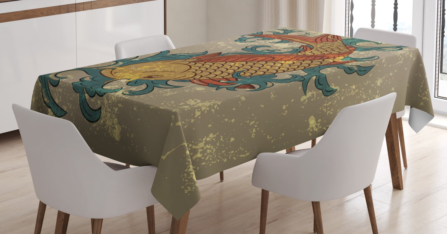 Ambesonne Japanese Tablecloth Rectangular Table Cover, Koi Fish Art, 60 ...