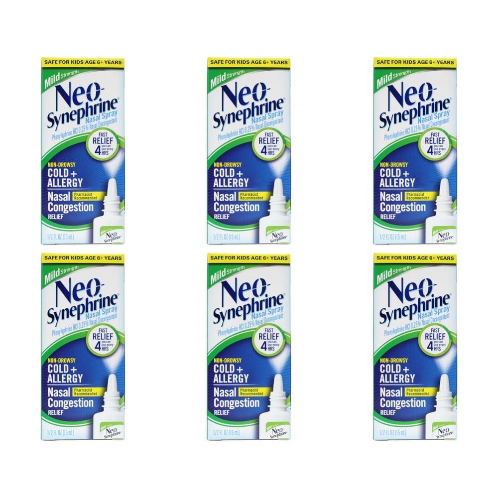 6 Pack - Neo-Synephrine Nasal Spray Mild Formula, 0.5 fl oz (15 mL ...
