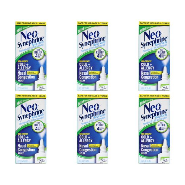 6 Pack - Neo-Synephrine Nasal Spray Mild Formula, 0.5 fl oz (15 mL ...