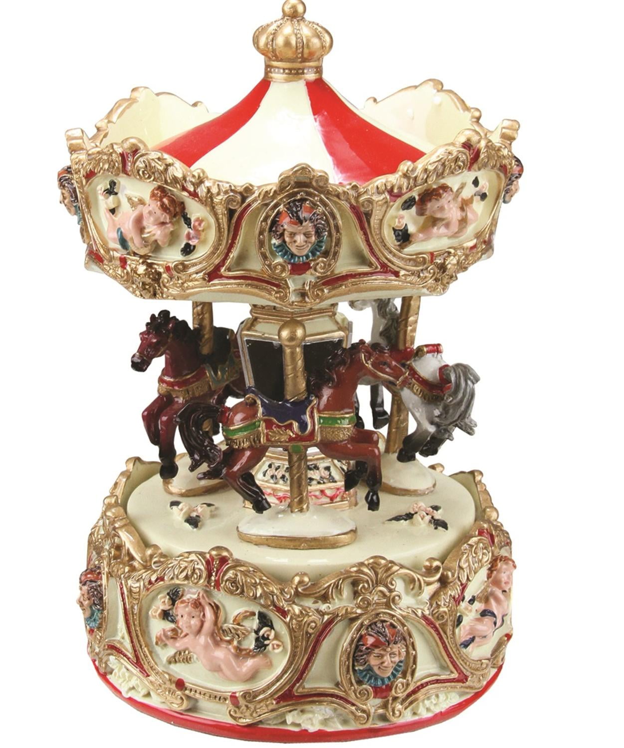 6.25" Animated Musical Clown and Cupid Carousel with Canopy and 3 ...