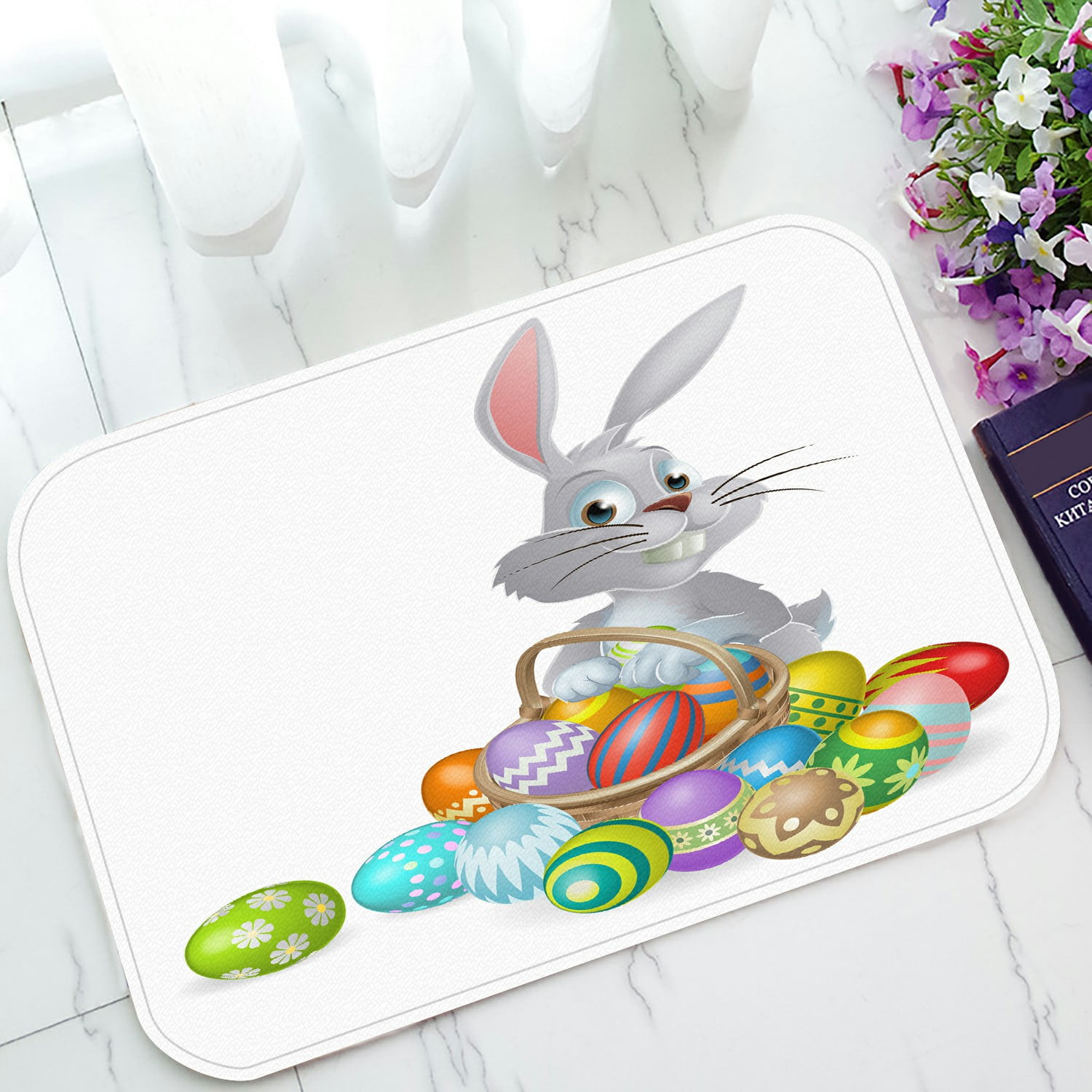 ECZJNT Easter Bunny White Rabbit Basket Chocolate Easter Eggs Welcome ...