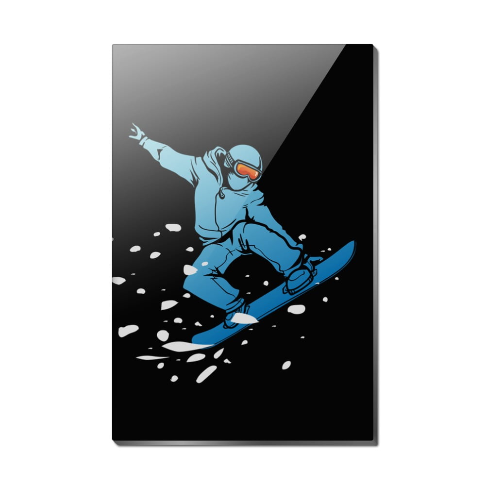Snowboarder on Black Rectangle Acrylic Fridge Refrigerator Magnet ...