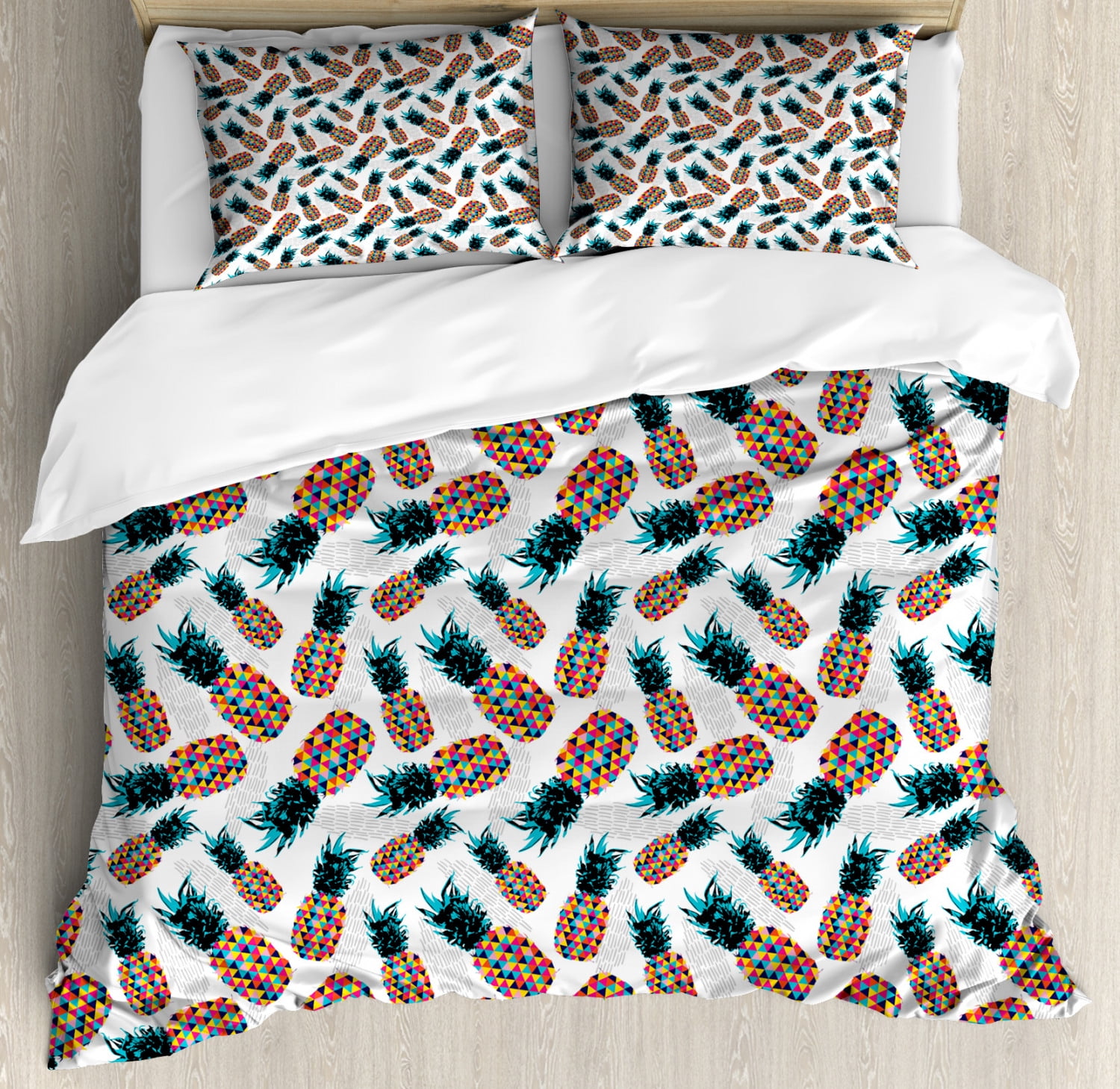 Contemporary King Size Duvet Cover Set, Pineapples with Colorful ...