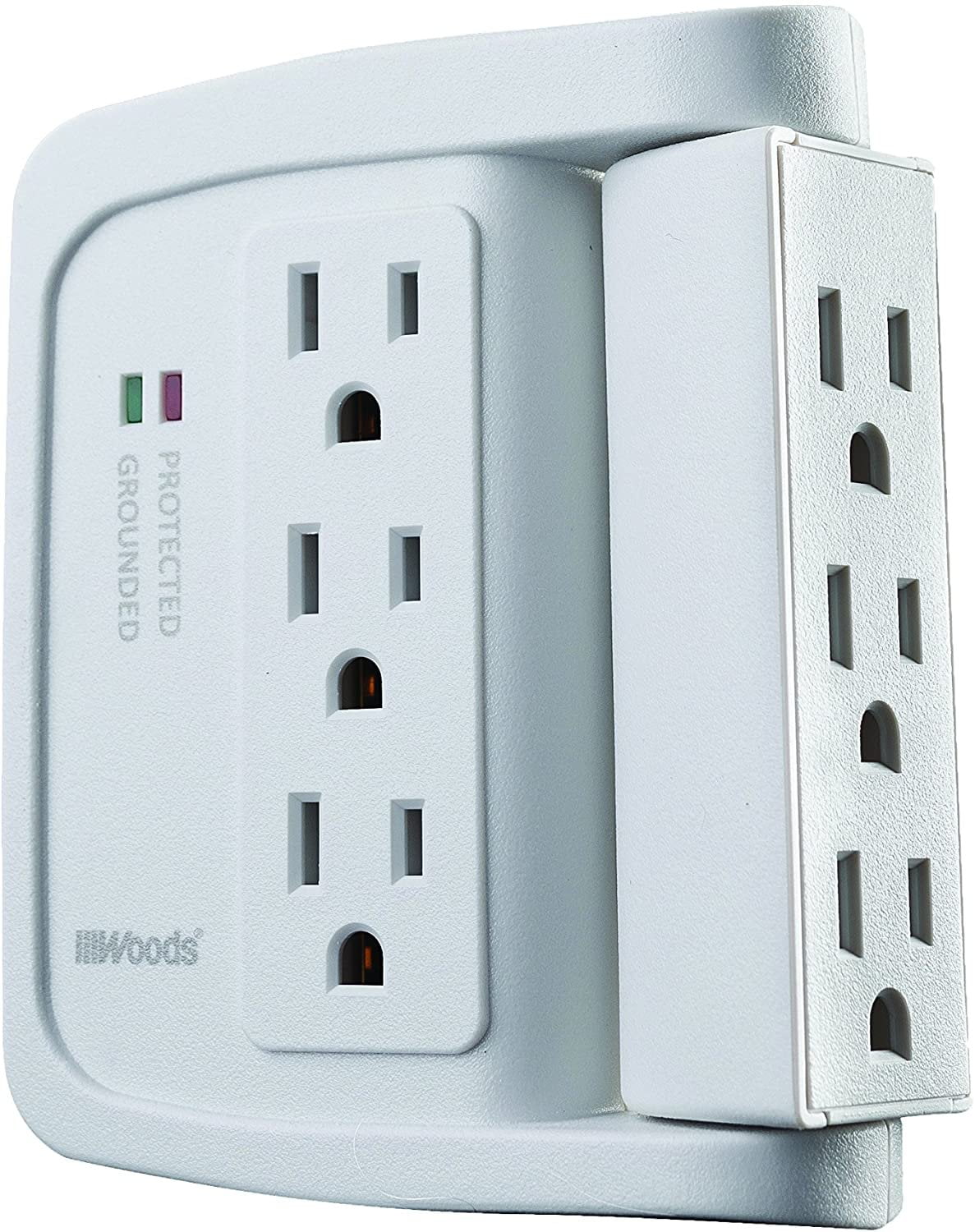 Woods 41423 Space-Saving Power Adapter Surge Protector With 6 Outlets ...
