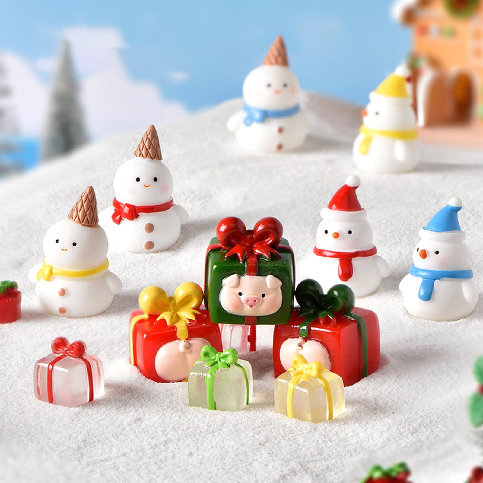 Jiaroswwei Christmas Gift Box Figurine Lovely Xmas Snowman Micro ...