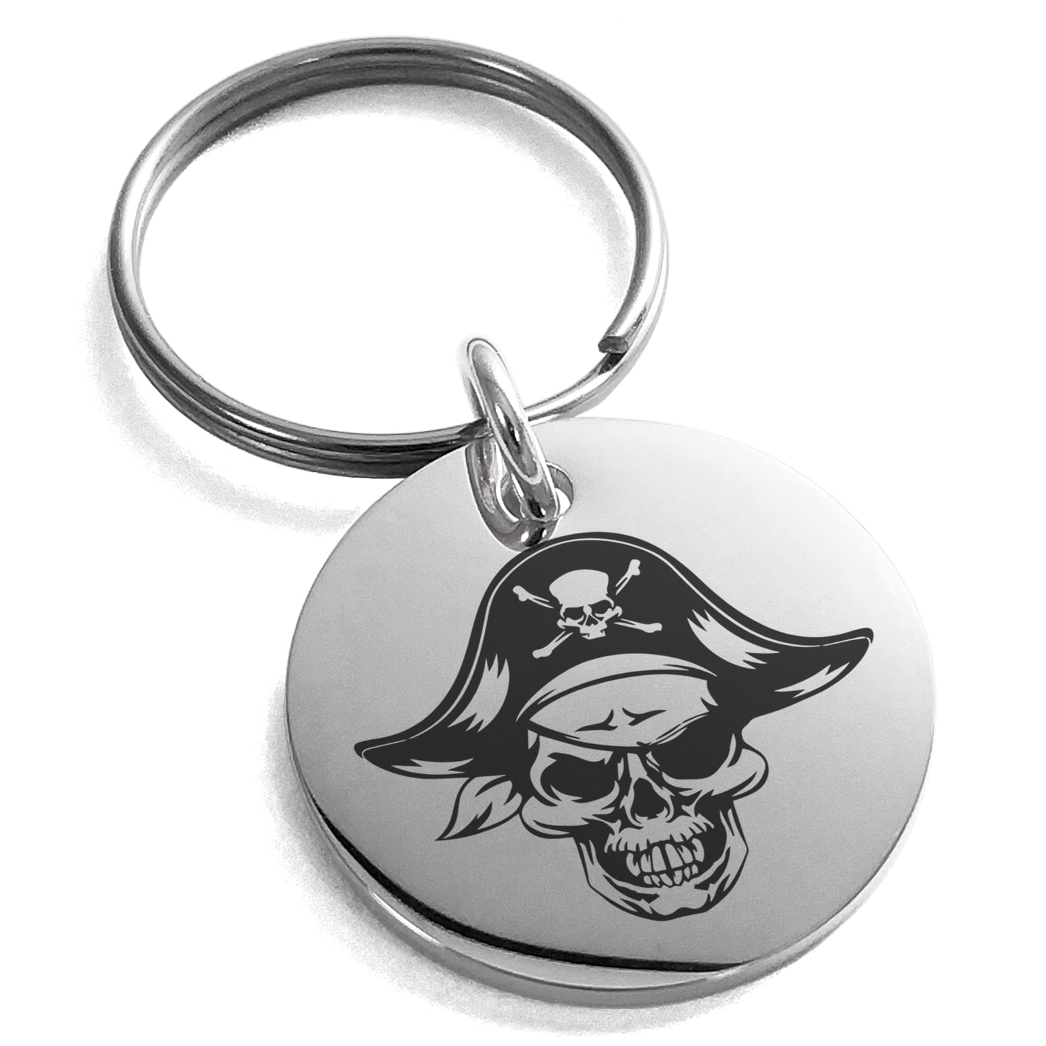 Stainless Steel Pirate Captain Skull Engraved Small Medallion Circle ...