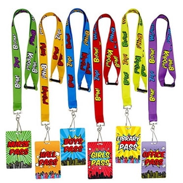 6 Pack - Student Hall Pass Breakaway Lanyards with Location Card Passes ...
