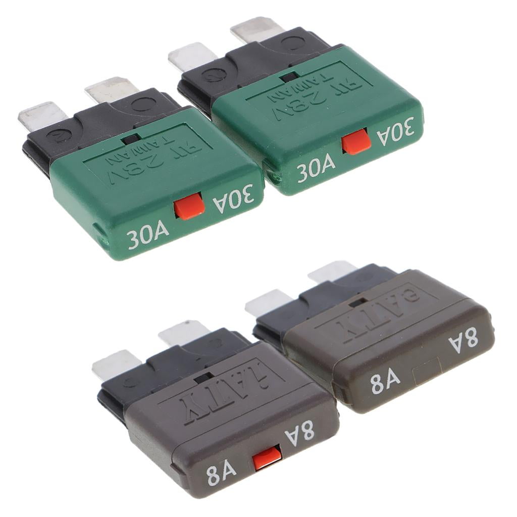 4 Piezas 28v 8a + 30a Coche Camión Barco Mini Fusibles Interruptor Automático Manual shamjiam ...