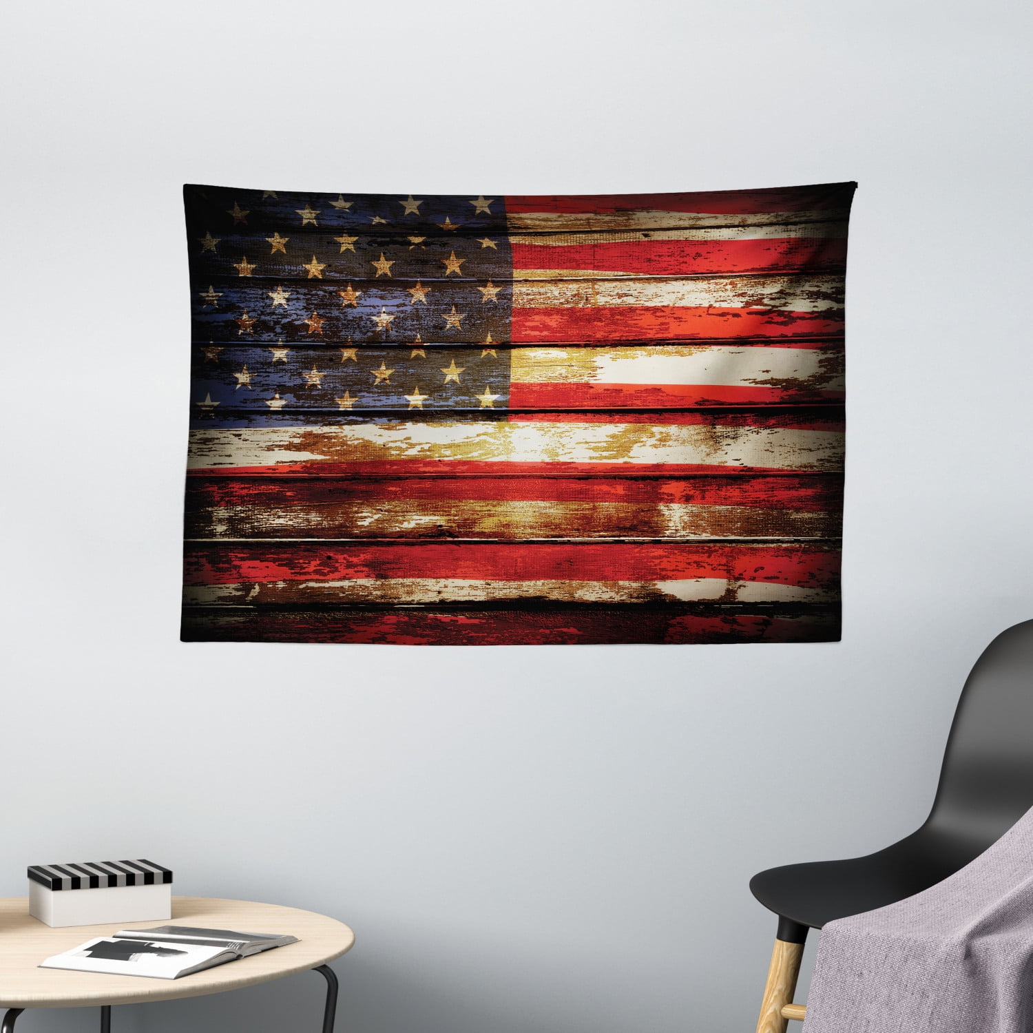 American Flag Decor Tapestry, Us Symbolism over Old Rusty Tones ...