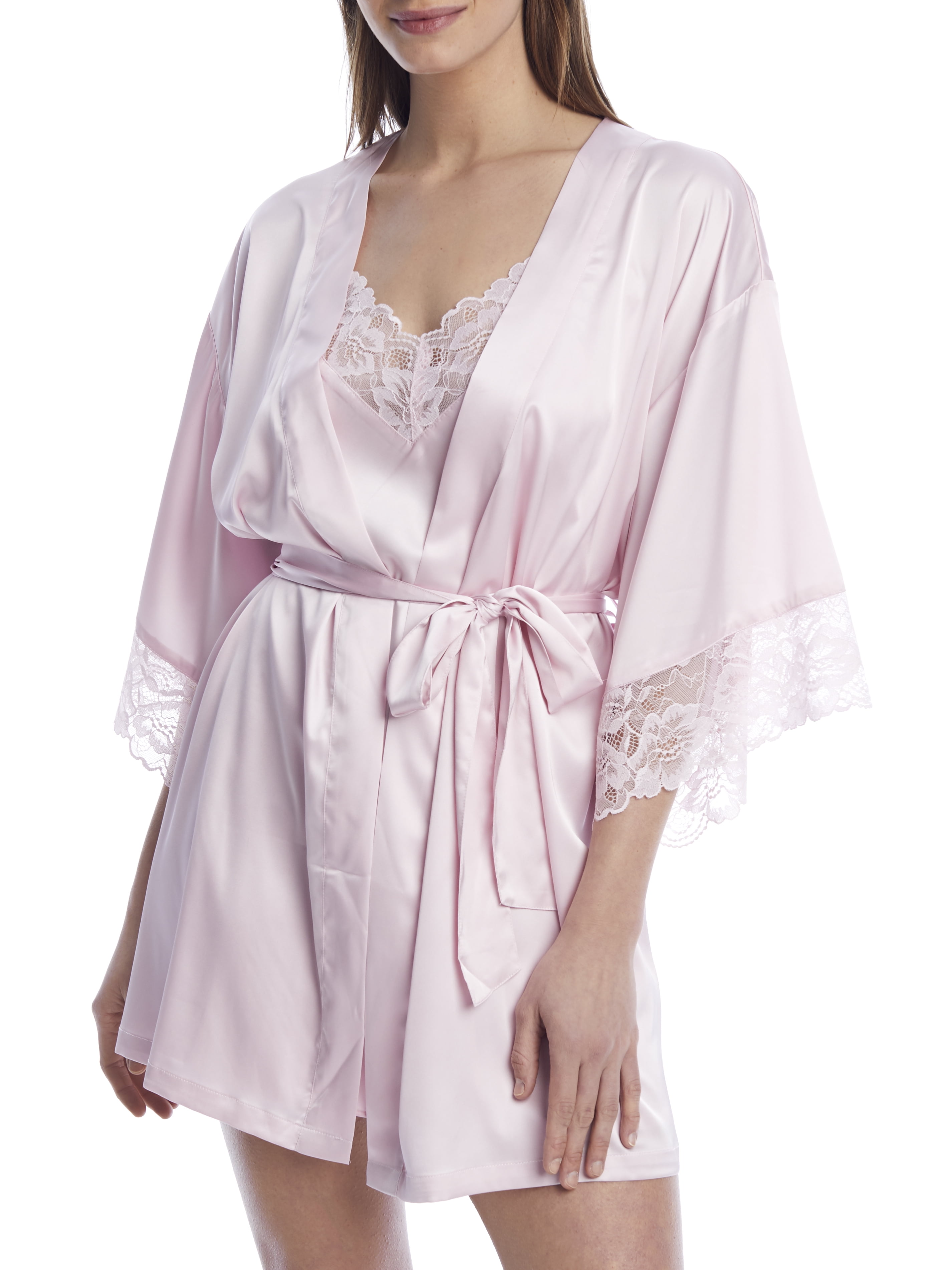Reveal Womens Satin & Lace Kimono Short Robe Style-R0047 - Walmart.com