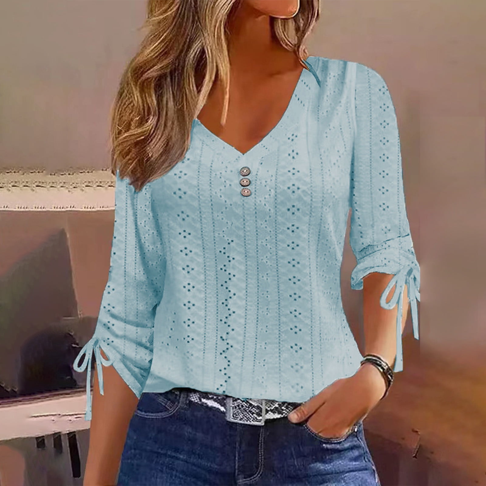 Click here for Jsaierl Lace Eyelet Tops For Women Dressy Casual V... prices