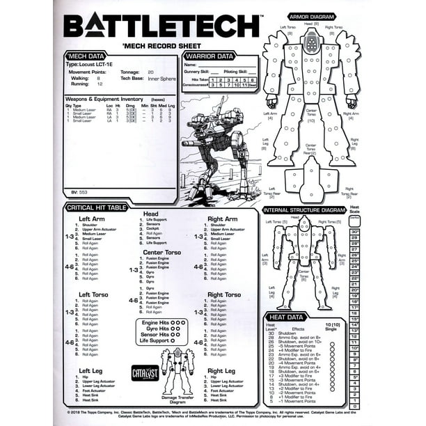 BattleTech Record Sheet Booklet [16-Pages] - Walmart.com