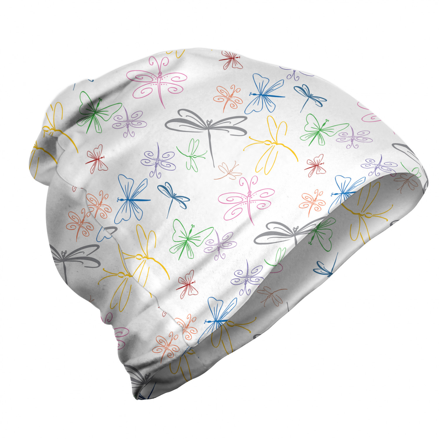 Dragonfly Unisex Beanie, Doodle Style Bugs, Hiking Outdoors, Multicolor ...