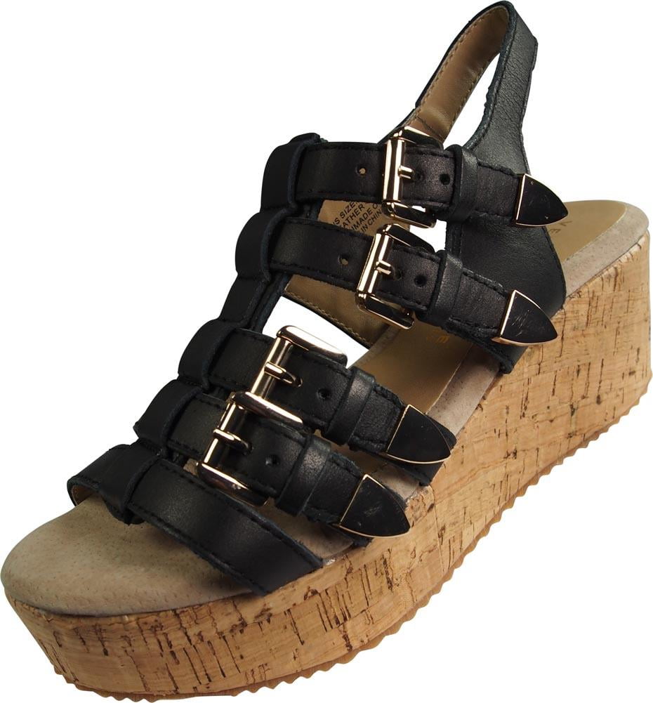 Very Volatile Womens Sunkissed Wedge Sandal Black 7 B M Us