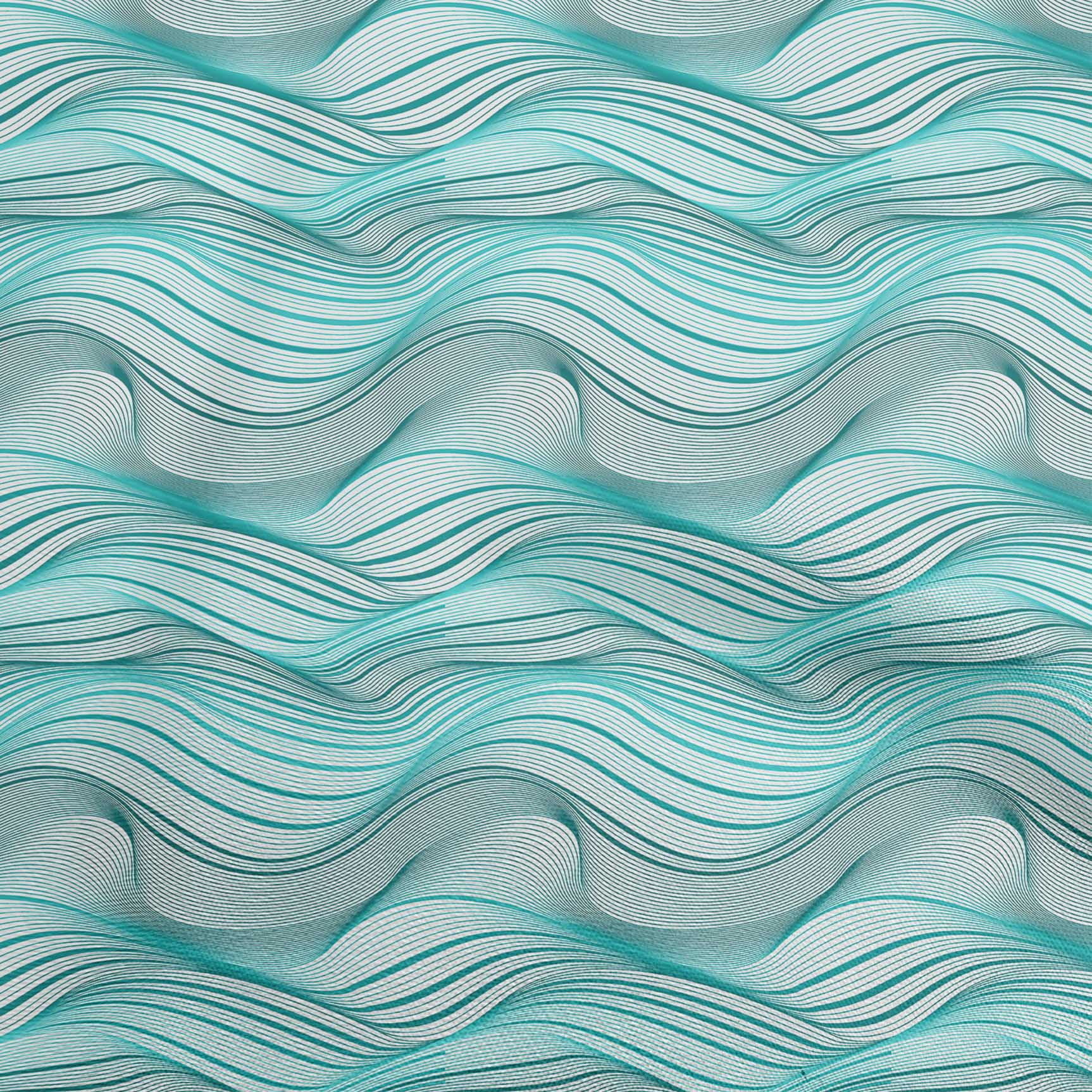 oneOone Cotton Cambric Turquoise Green Fabric Abstract Stripe Diy ...