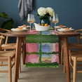 Abstract Green Pink Blue Cotton Linen Table Runner Modern Blurry Garden ...