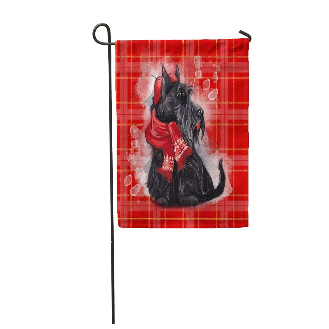 SIDONKU Black Scottish Terrier Wearing in Red Hat and Scarf Garden Flag ...