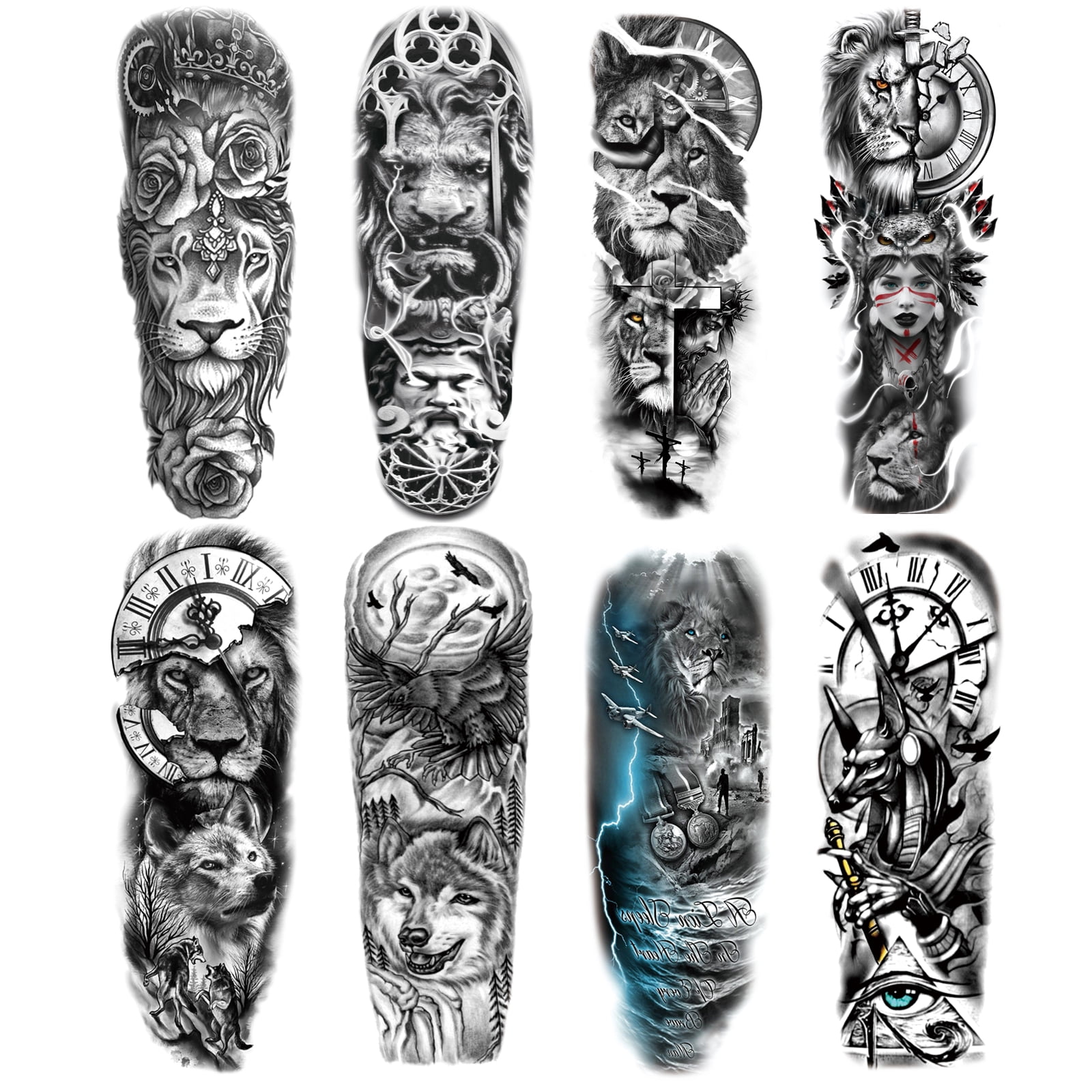 Lion Tattoos Sleeve, 8-Sheet Fake Animal Temorary Tatto Stickers for ...
