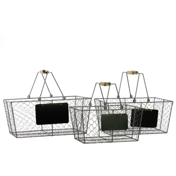 Set Of Three Metal Wire Basket Rectangular - Silver - Walmart.com