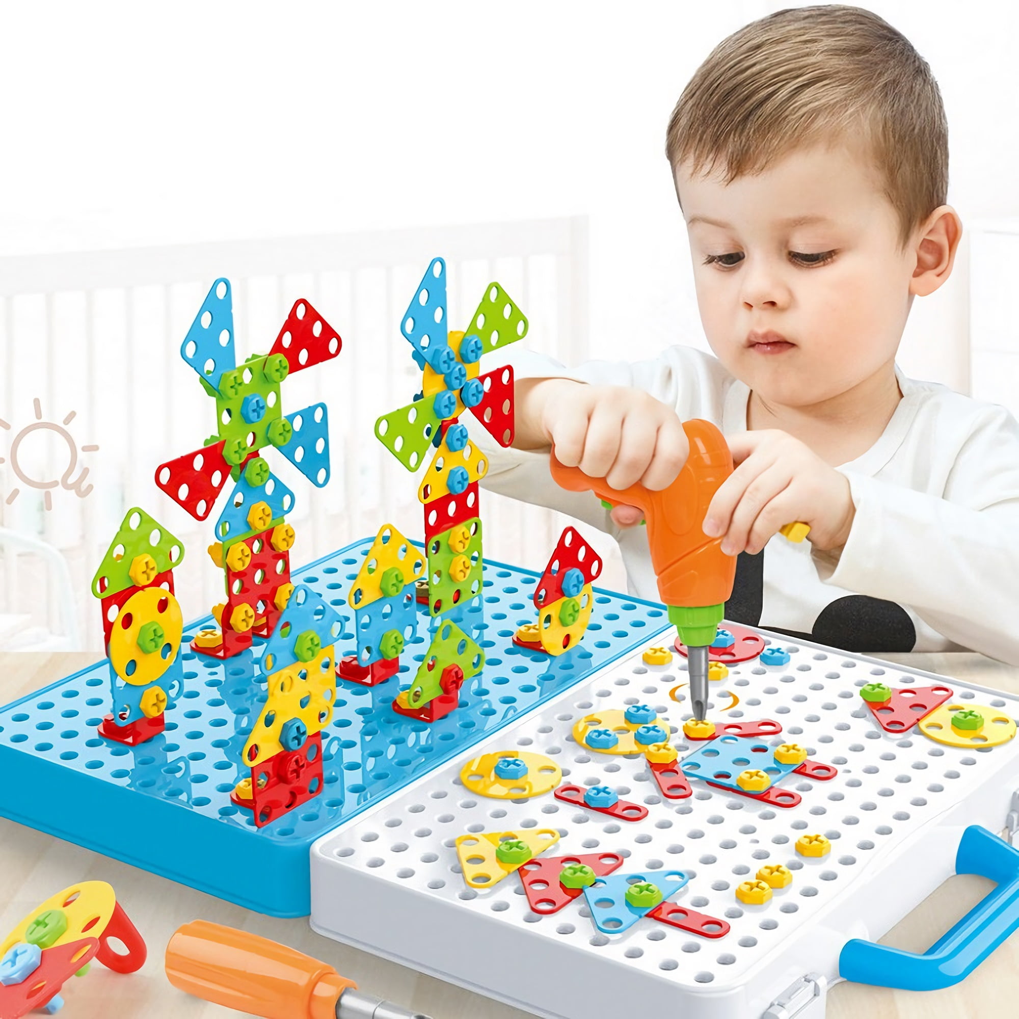 316 PCS Drill Tool Toy Set, DIY Creative 2D/3D Puzzle Peg Board, Construction Engineering ...