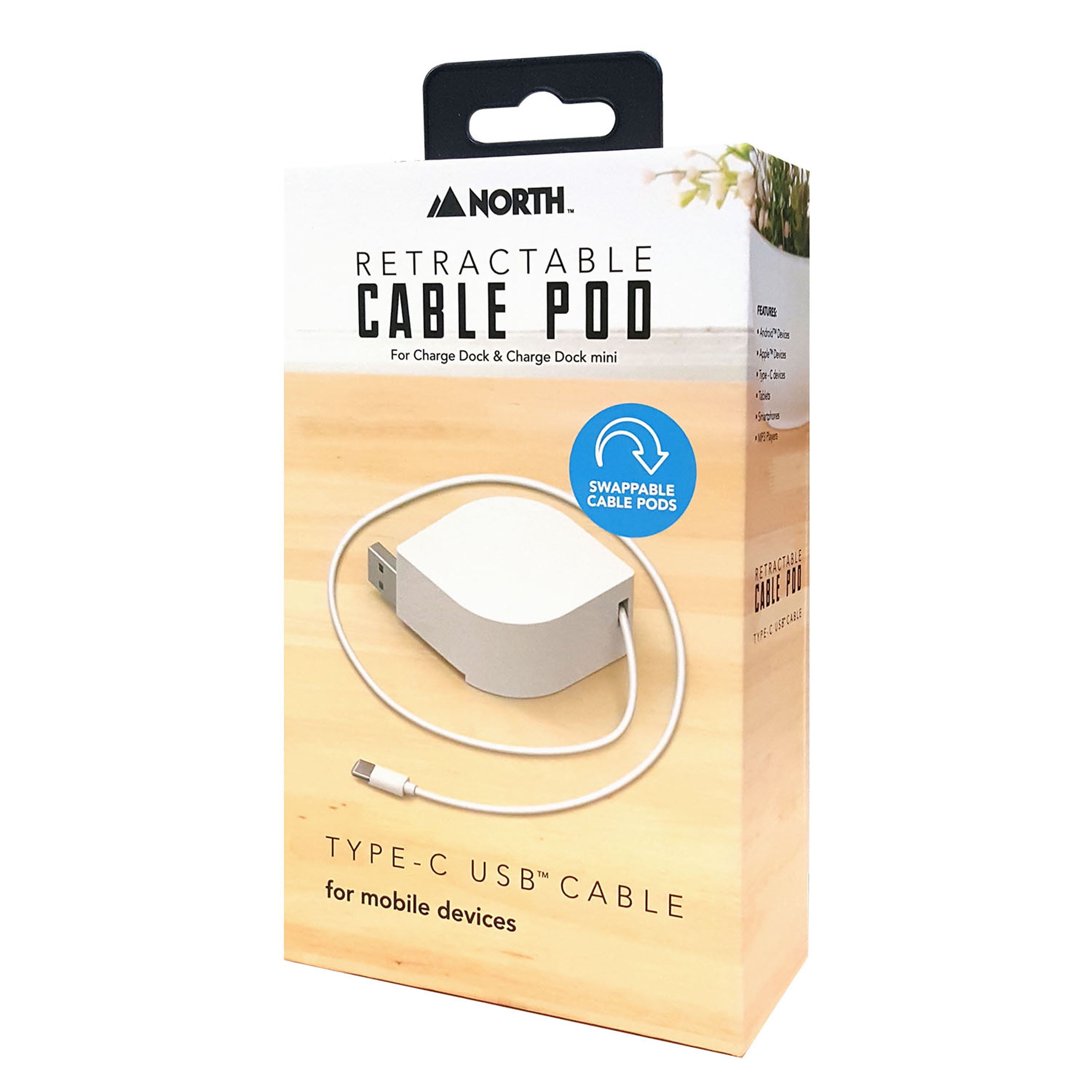 North 813125028107 Retractable Type-C USB Cable Pod - Walmart.com