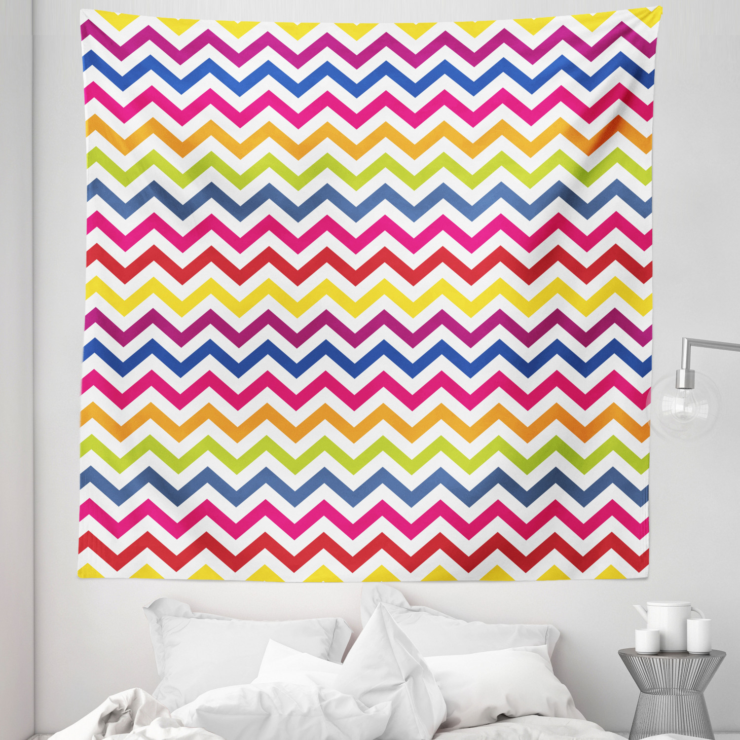 Colorful Tapestry, Chevron Pattern Colorful Rainbow Inspired Fun ...
