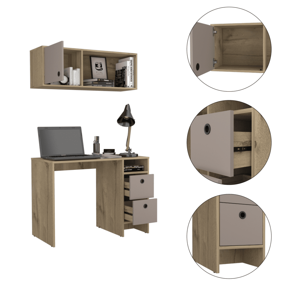Computer Table Office Set of 2, Wood Wall Storage Cabinet & Computer ...