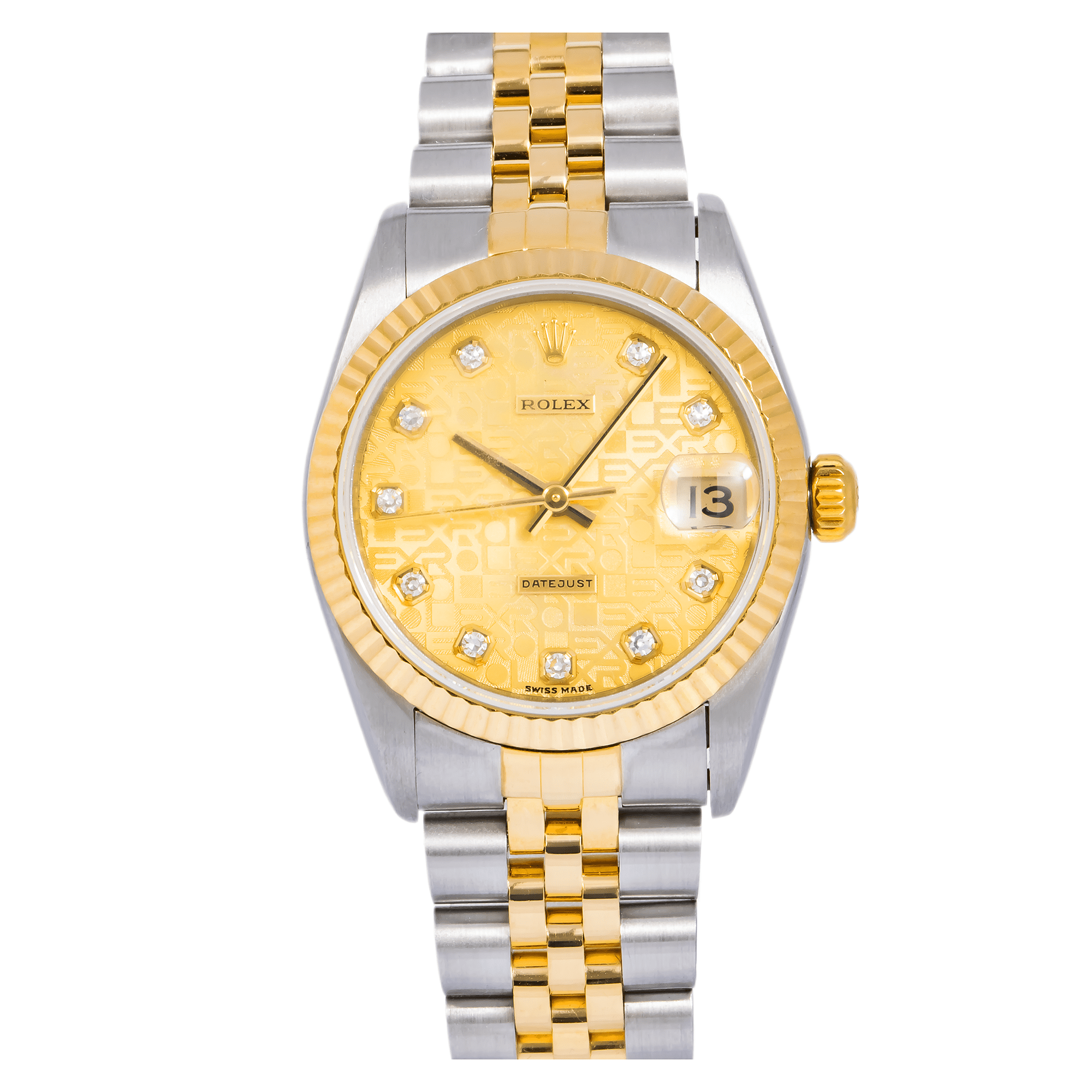 Pre-Owned Rolex Datejust 31MM 6824 Champagne Pattern Diamond Dial ...