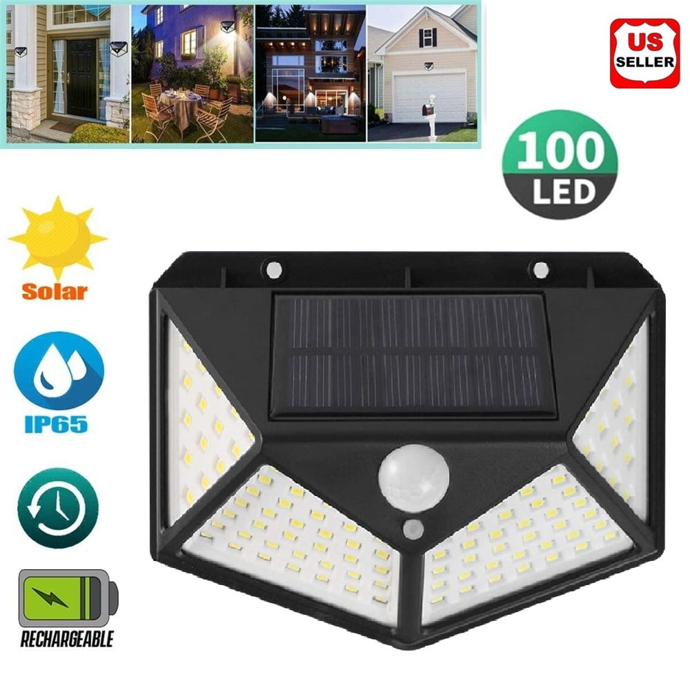 100 LED 1000LM Super Bright Solar Powered Light, PIR Motion Sensor Wall ...
