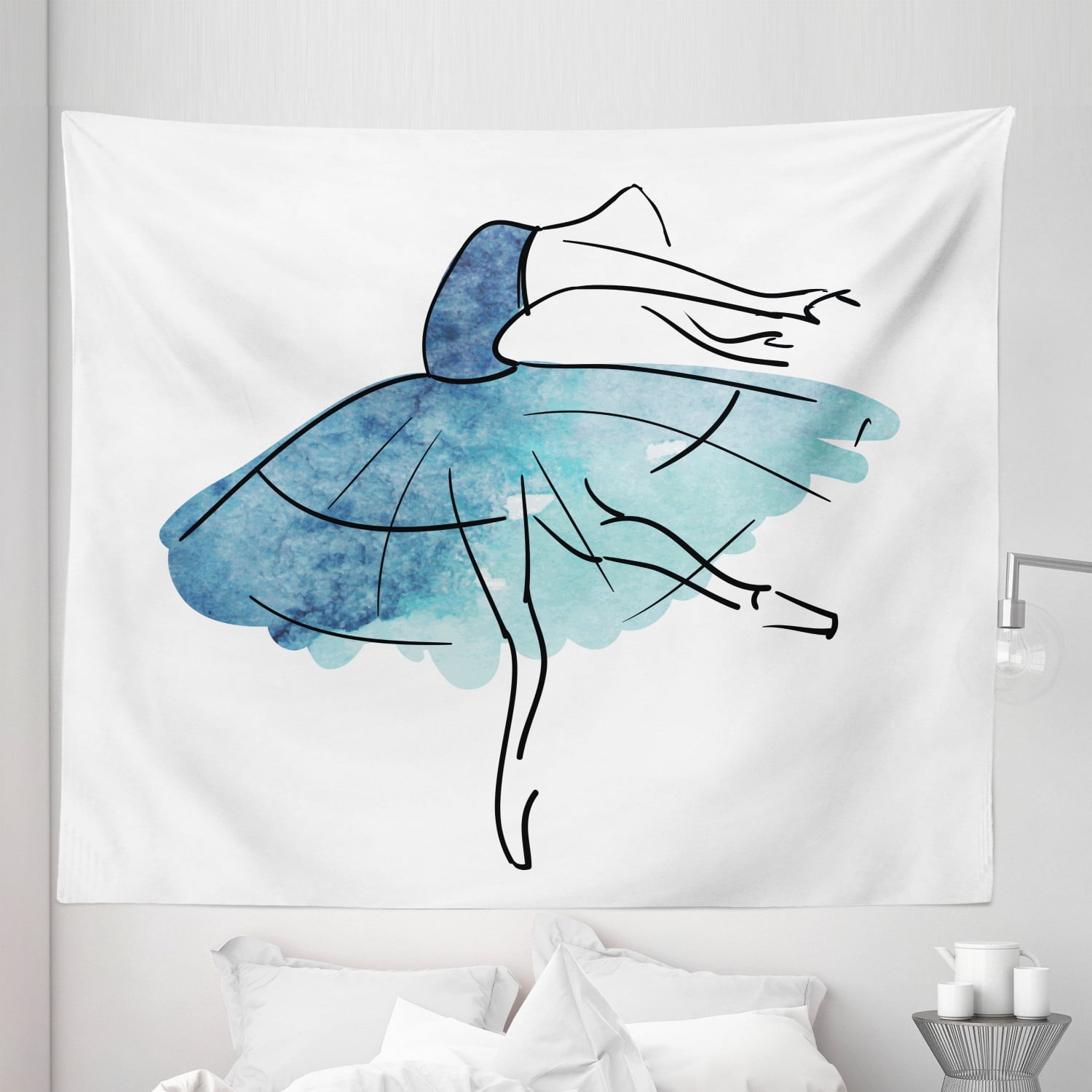 Ballet Tapestry, Ballerina Dancer Watercolor Tutu in Blue Shades ...