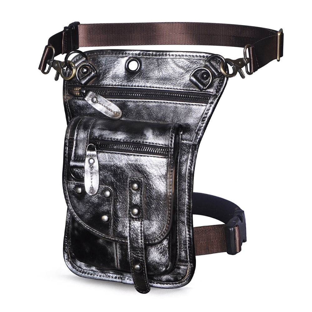 Mens Genuine Leather Motorcycle Tactic Fanny Belt Waist Pack Drop Leg ...