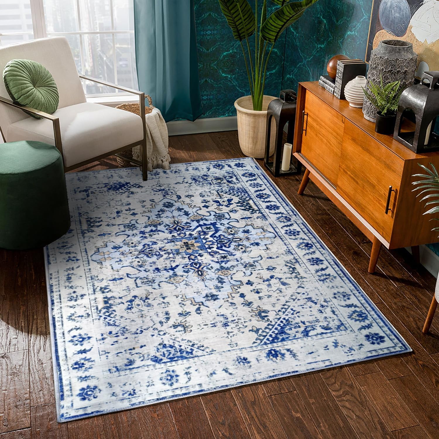 Click here for Jv Home Area Rug Napoli Blue 53X73 Washable Carpet... prices