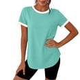 AherBiu Workout Tops for Women Color Blocked Crewneck Short Sleeve ...