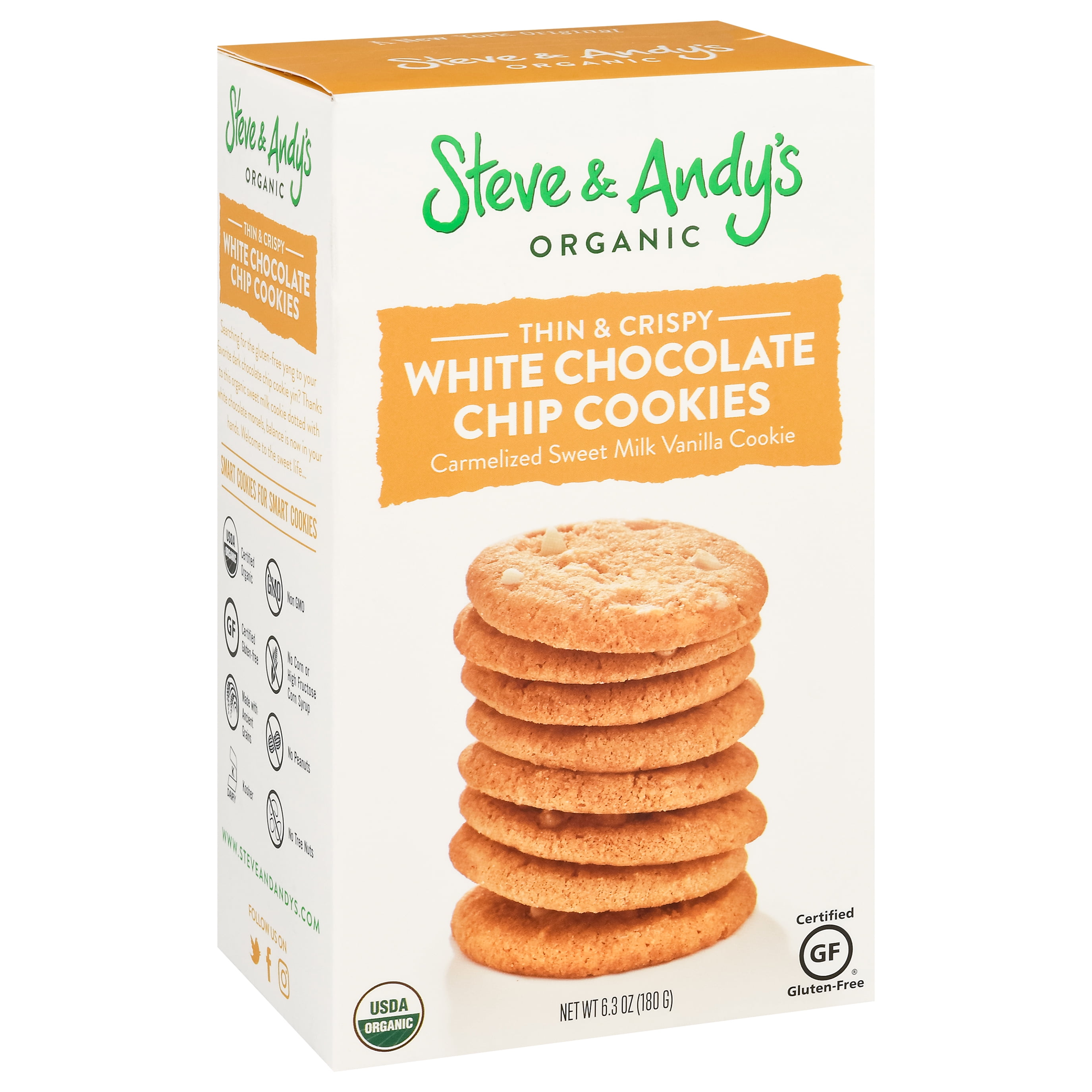 Steve & Andy's Organic, White Chocolate Chip Cookies 6.3oz Box ...