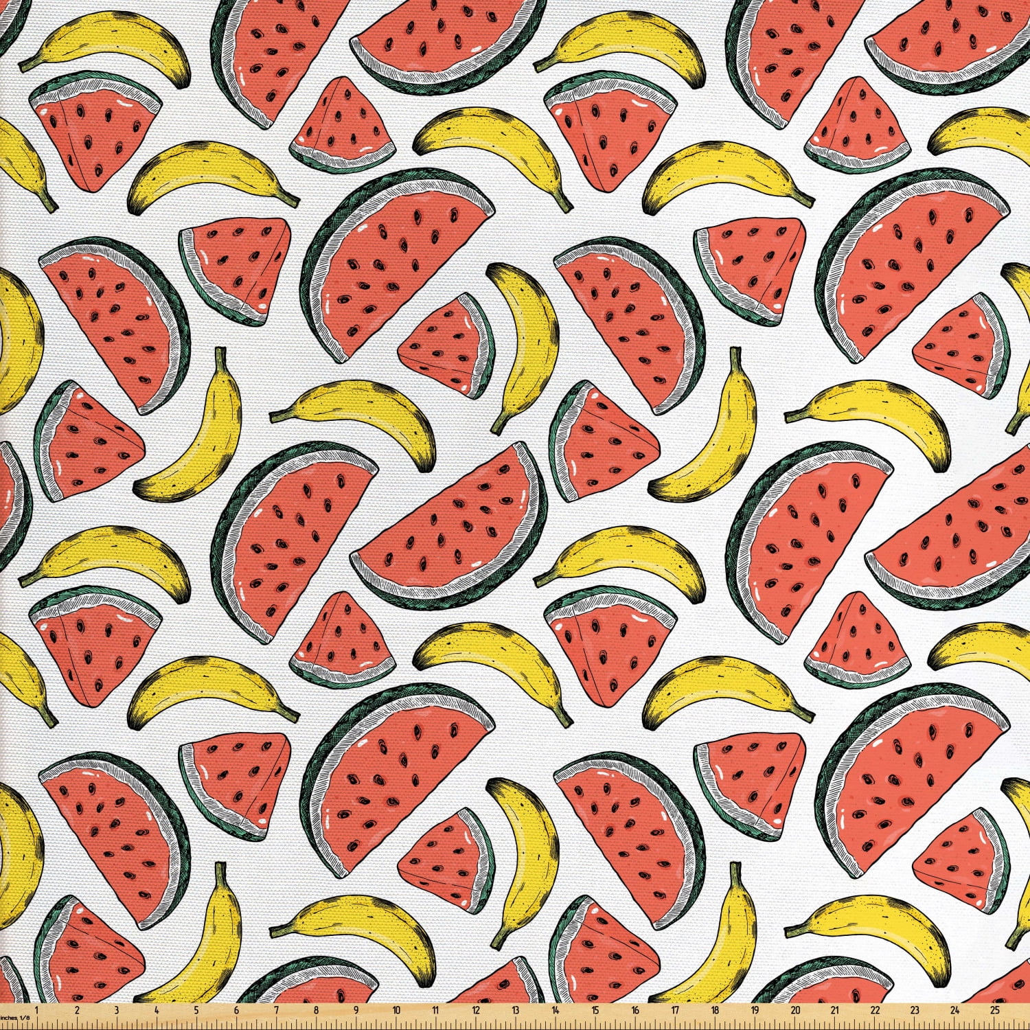 Fruits Fabric by The Yard, Summer Time Watermelon Slices and Bananas ...