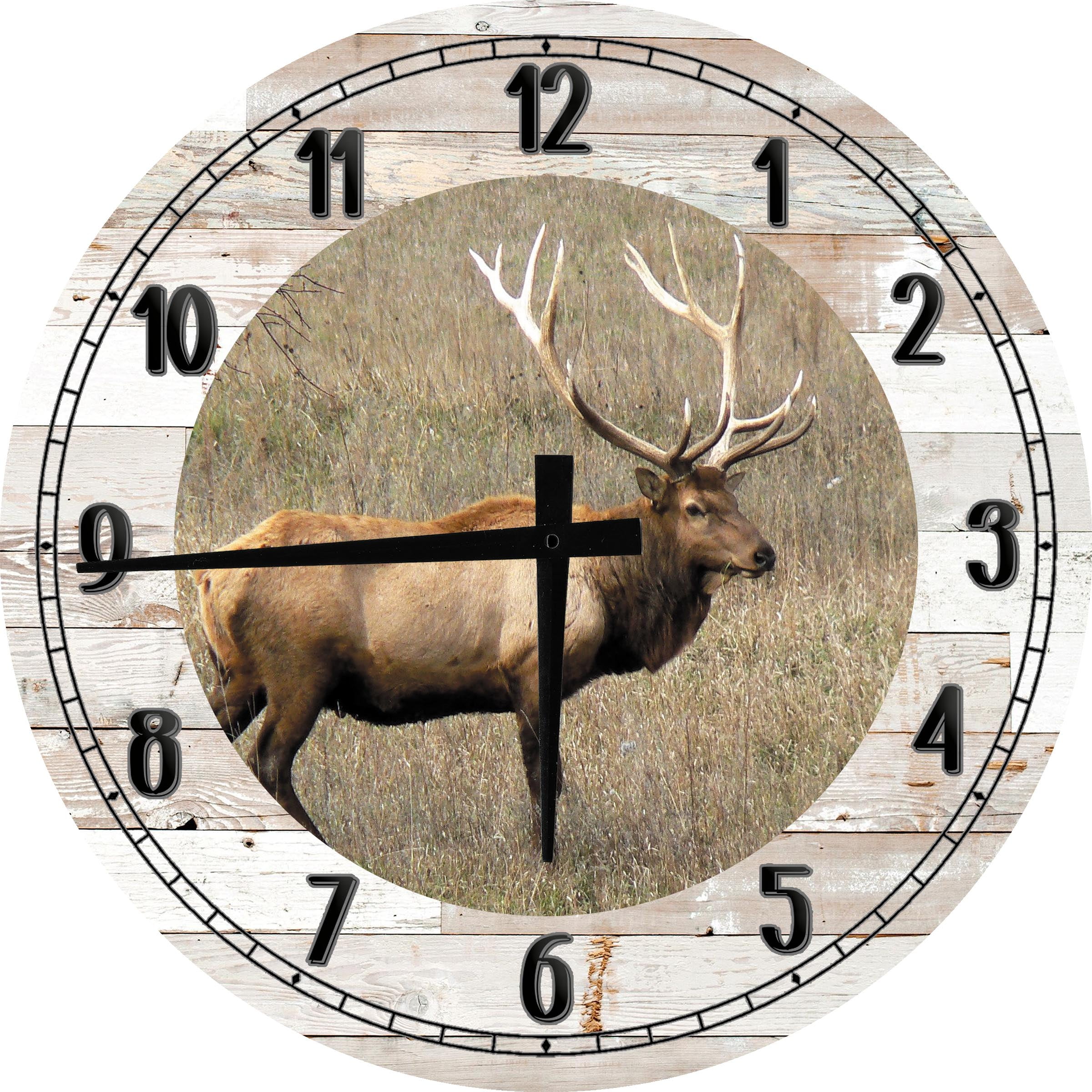 Large Wood Wall Clock 24 Inch Round Elk Wall Art Bull Elk Huge Rack ...
