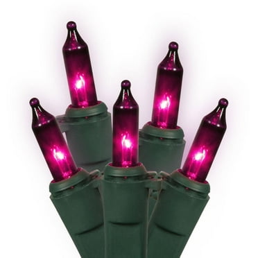 Set of 50 Purple LED Mini Christmas Lights 4" Spacing - Green Wire ...