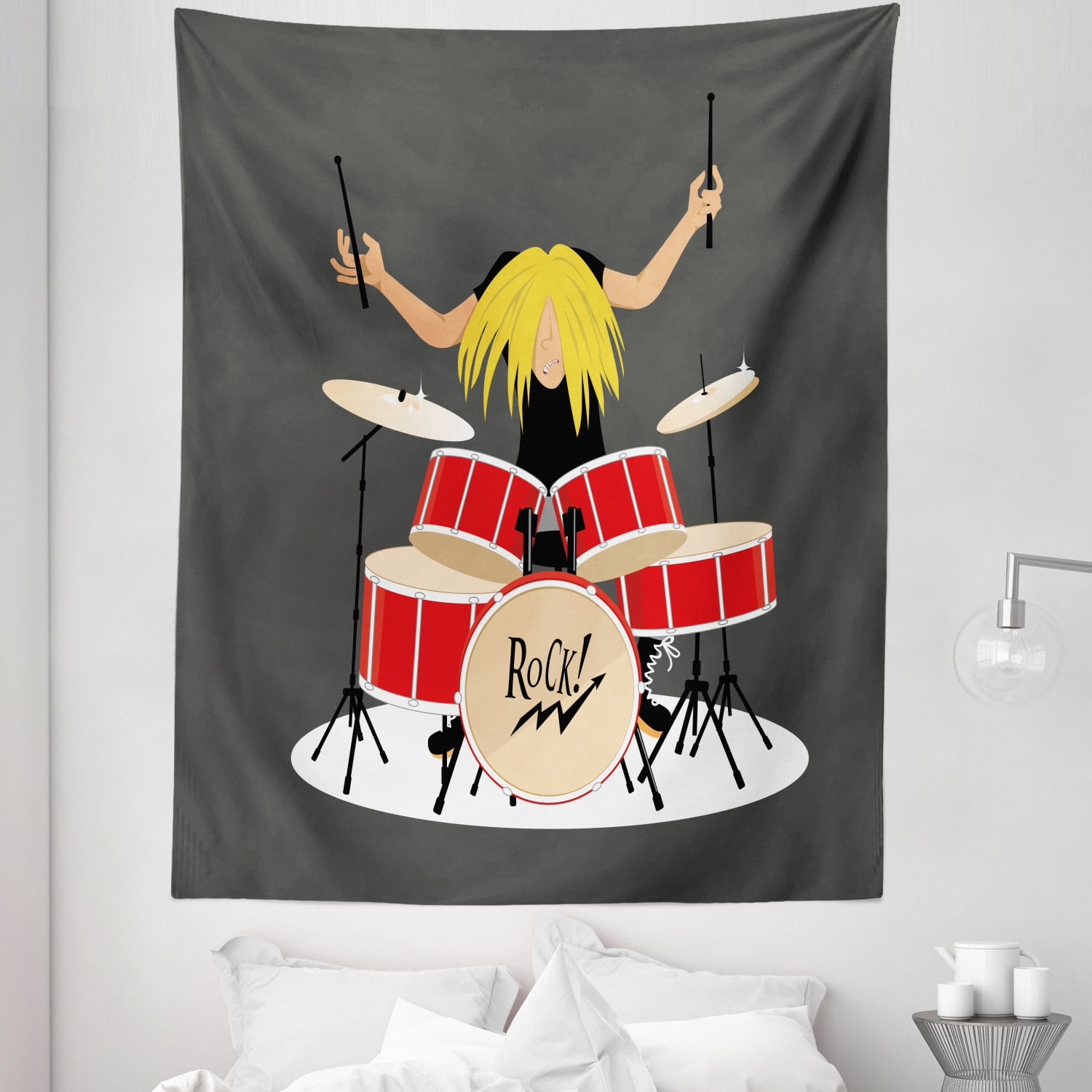 Drums Tapestry, Cool Calligraphic Layout of a Young Boy Rock and Roll ...