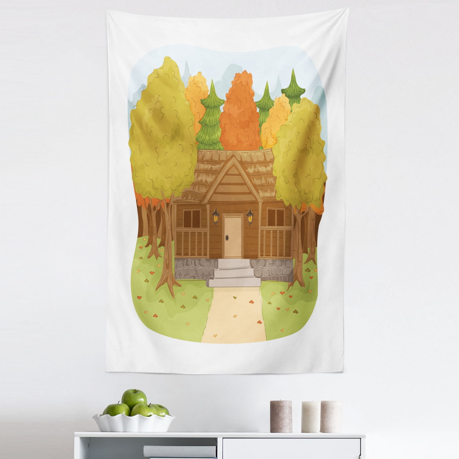 Country Tapestry, Log Cabin Surrounded by Autumn Trees in Forest ...
