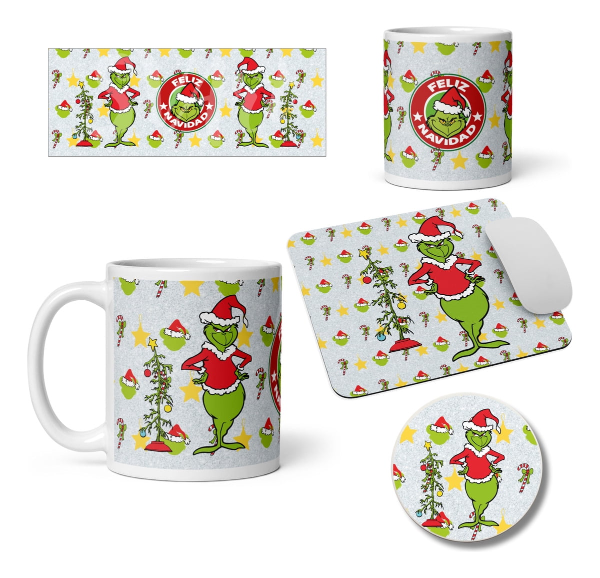 Mouse pad, Taza 11 Oz y Posavaso SVART diseño El Grinch Feliz navidad ...