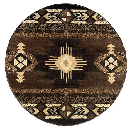 Southwest Native American Round Area Rug Chocolate Brown Concord Design ...